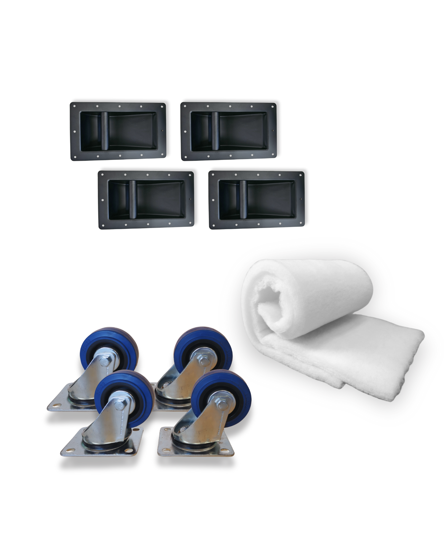 Hardware-Paket L (Griffe L + 100-mm-Rollen + Dämpfungsmaterial)